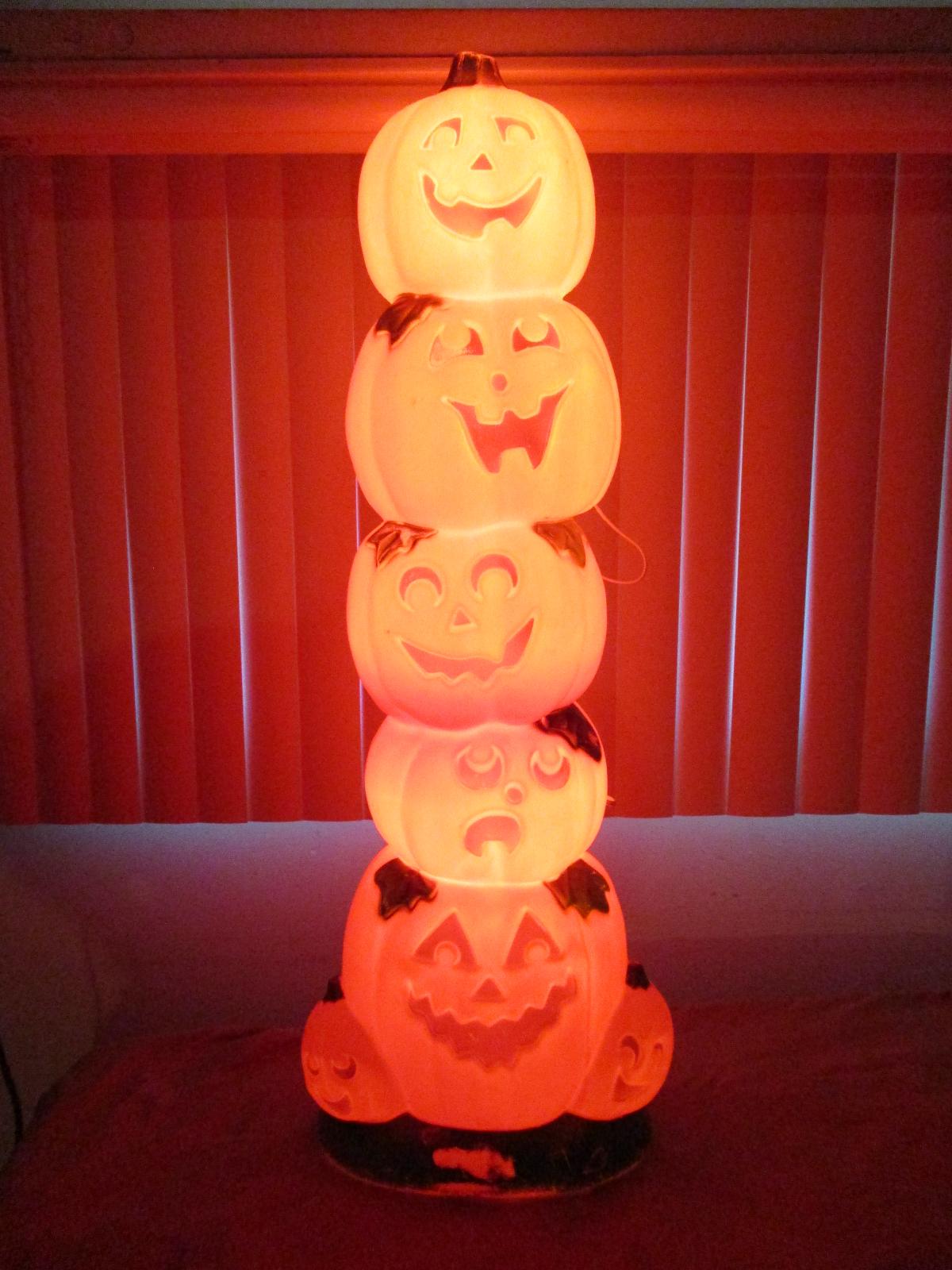 Vintage Stacked Pumpkin Jack O Lantern Lighted Halloween Blow Mold 5
